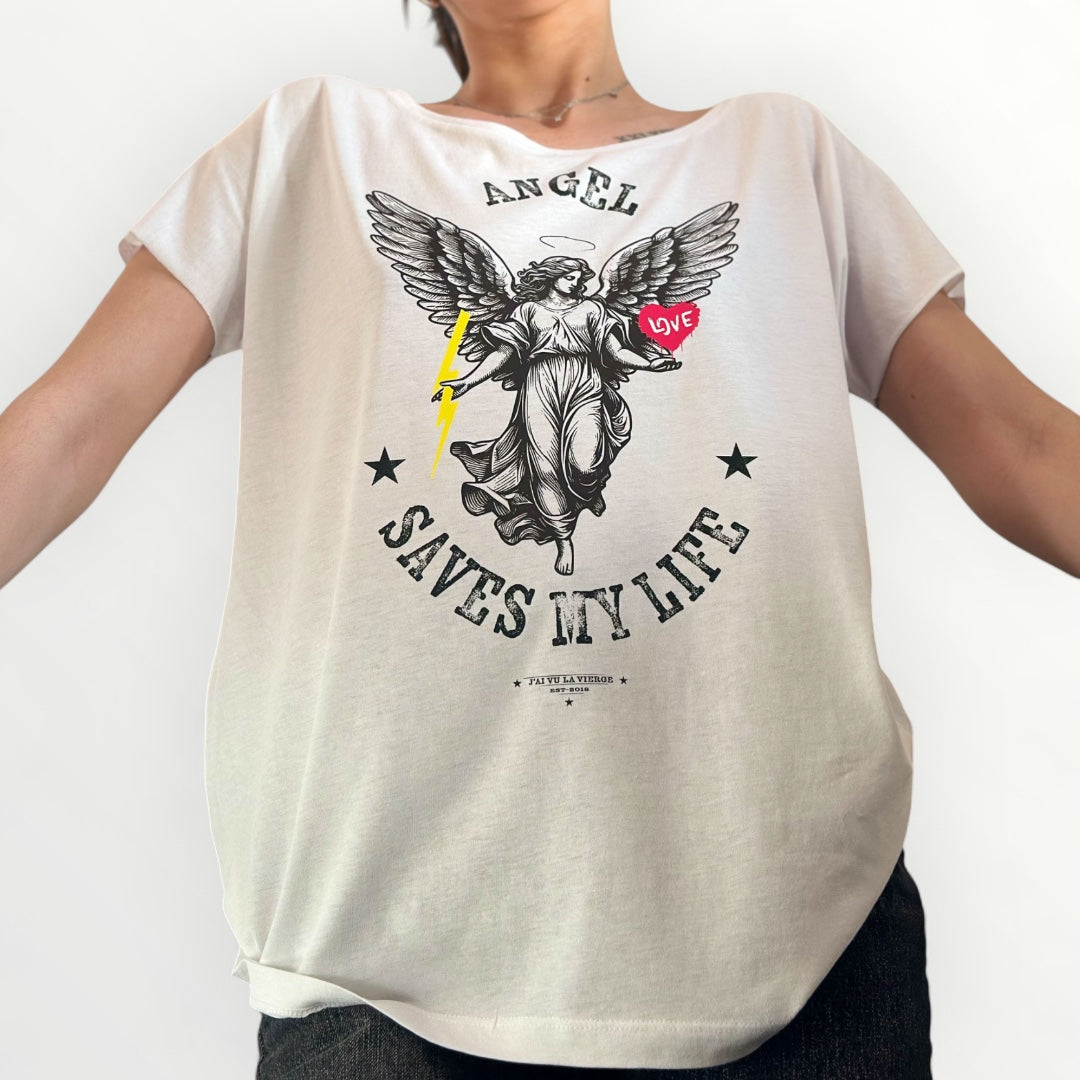 T-shirt col évasé rond manche courte - Angel - J’ai vu la Vierge